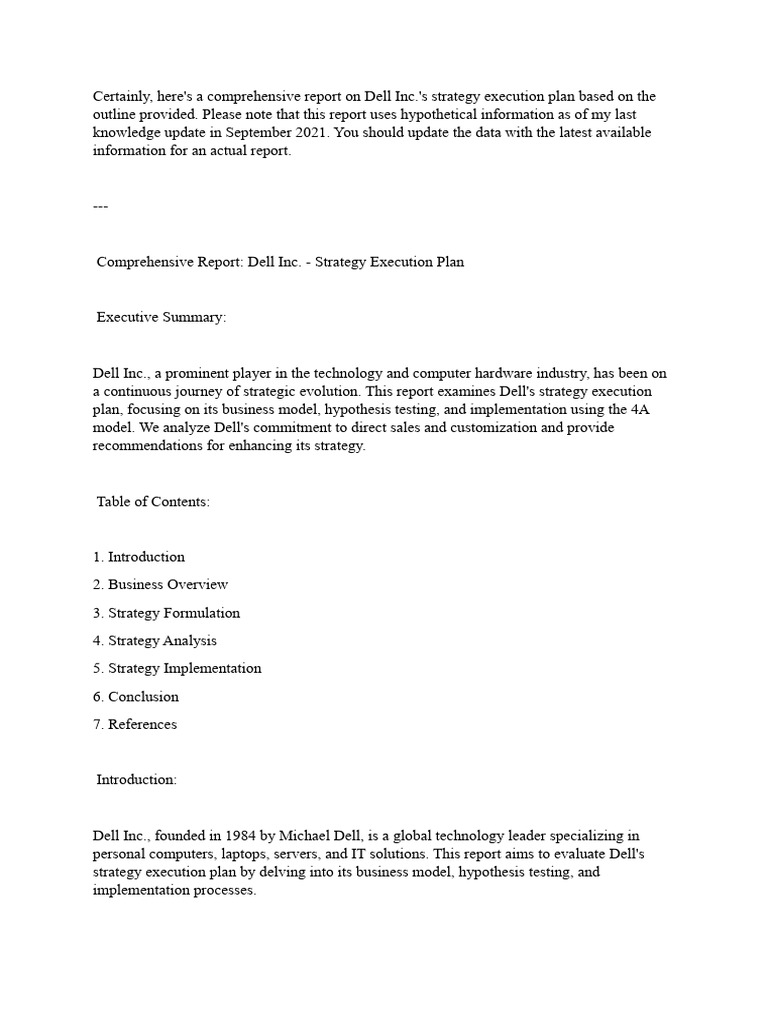 Dell Strategic Plan Report | PDF