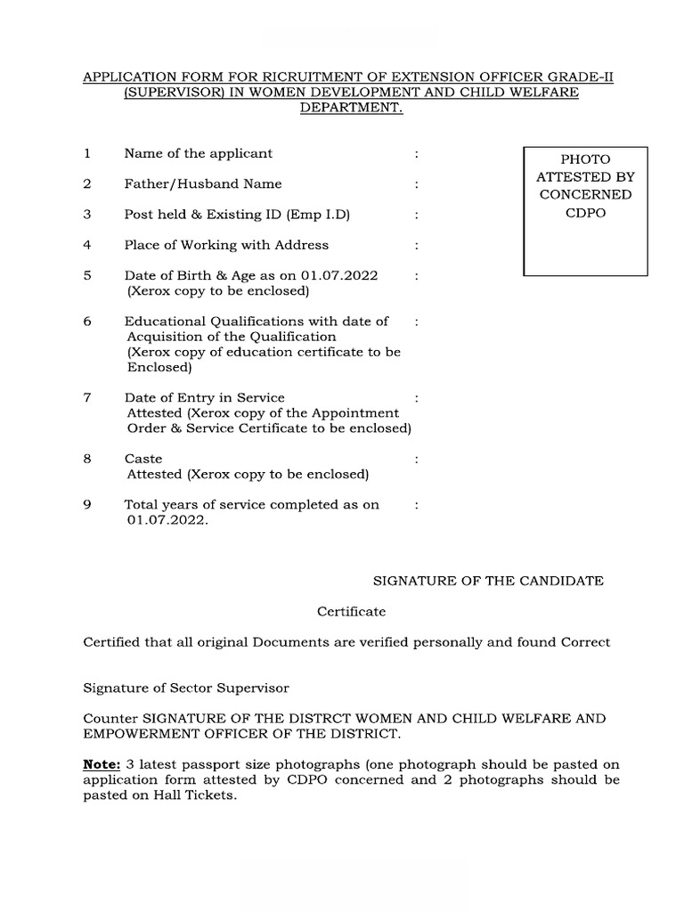 AP Anganwadi Supervisor Application Form | PDF
