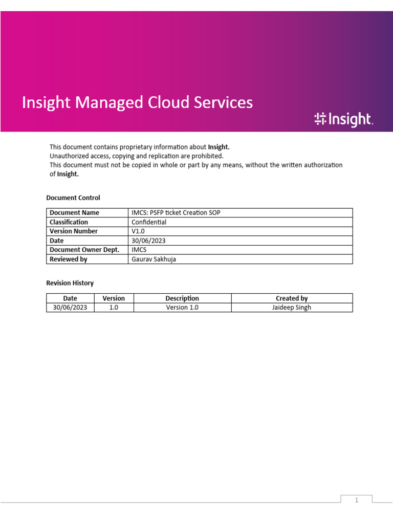 PSFP Ticket Creation SOP IMCS | PDF | Microsoft Azure | Cloud Computing