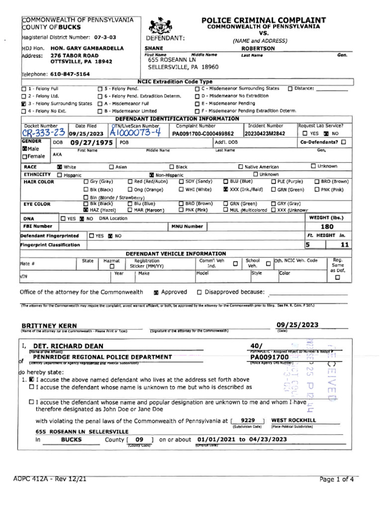 Robertson Couple Complaint | PDF | Arrest Warrant | Legal Communication