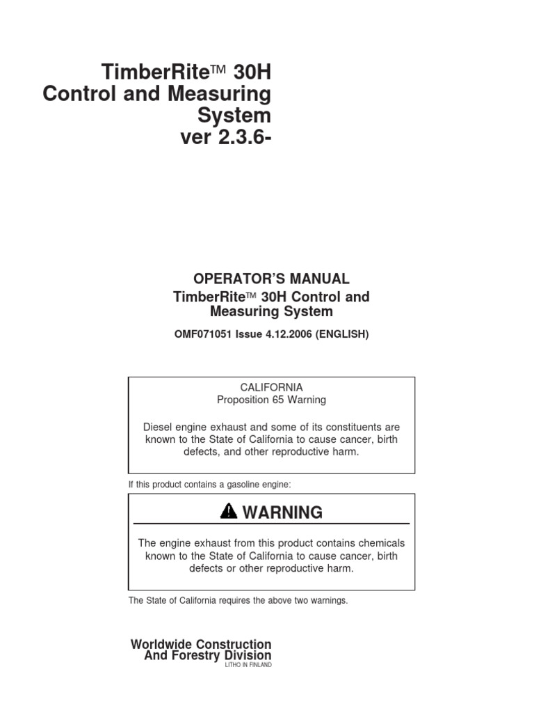 HTH622B - OPERATORS MANUAL TimberRiteä 30H Control and Measuring System OMF071051 Issue 04 DIC06 ...