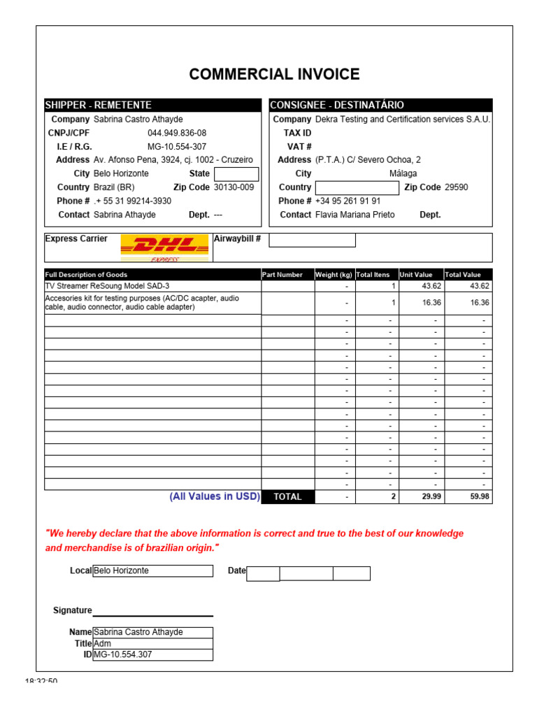Invoice Courier 2020 | PDF