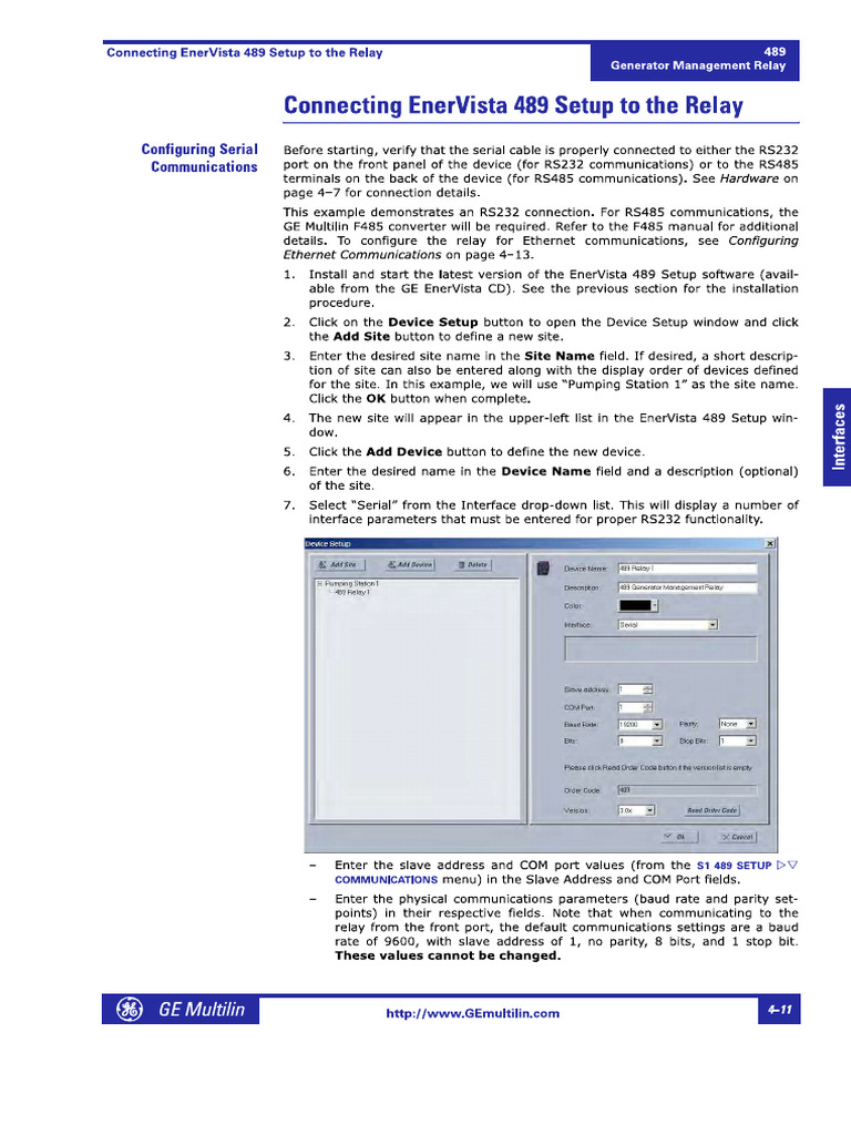 RS232 Rele SR 489 | PDF