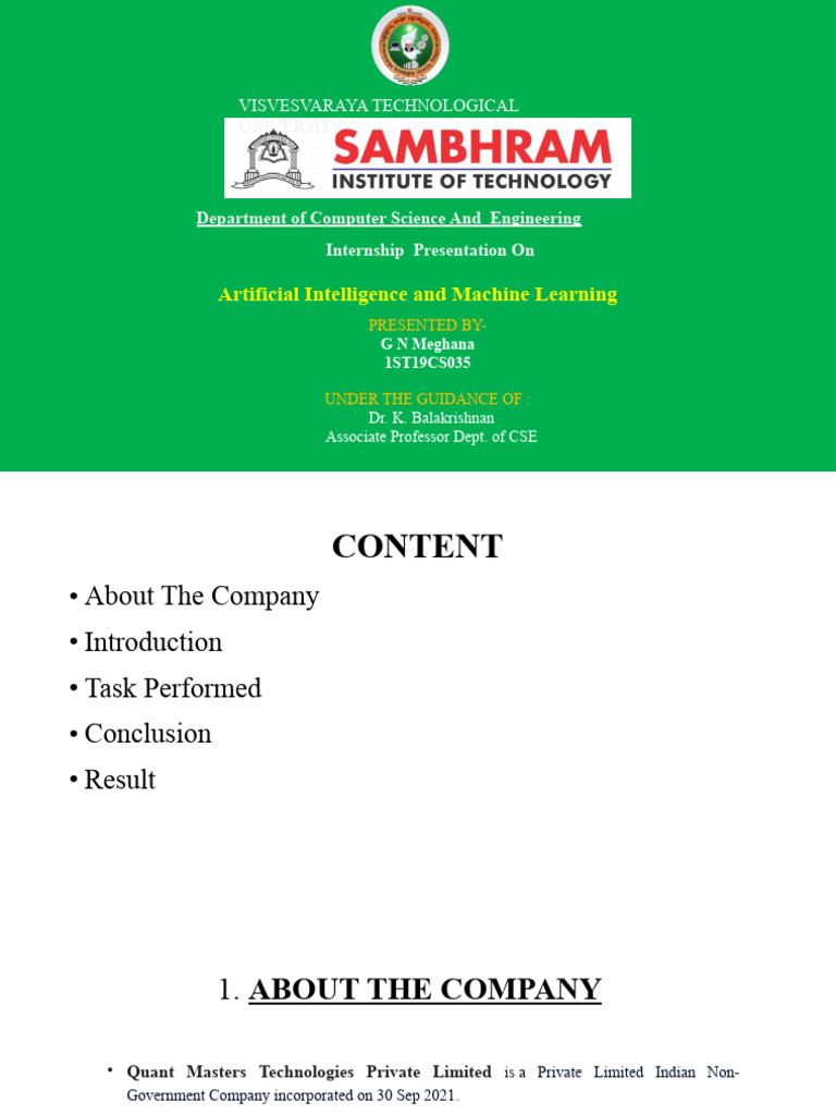Internship Presentation | PDF | Machine Learning | Artificial Intelligence