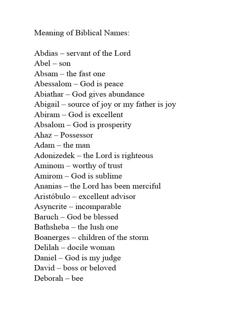 Meaning of Biblical Names | PDF