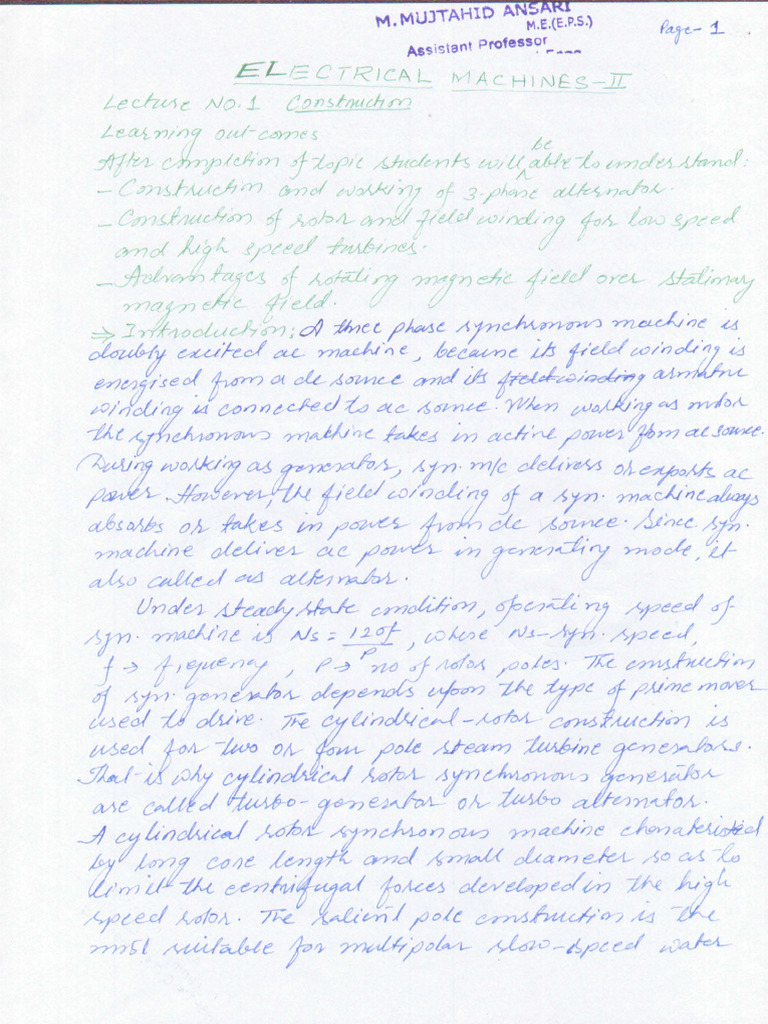 Unit I Electrical Machines II | PDF