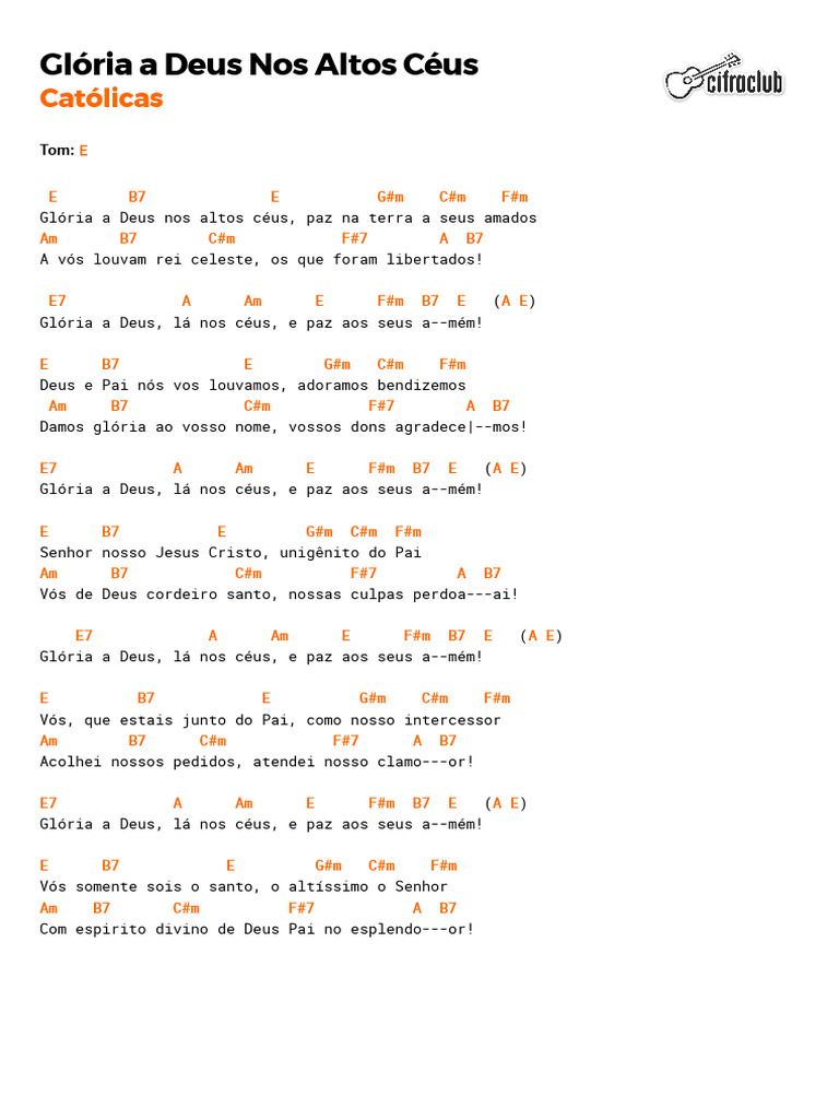 Cifra Club - Católicas - Glória A Deus Nos Altos Céus | PDF