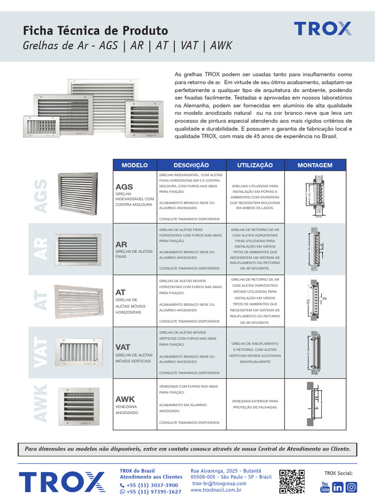 Ficha-T-Cnica TROX Grelhas | PDF