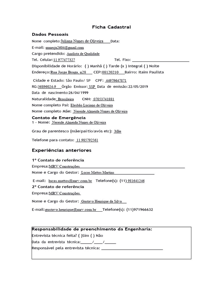 Ficha Cadastral Atualizada - Preenchida | PDF