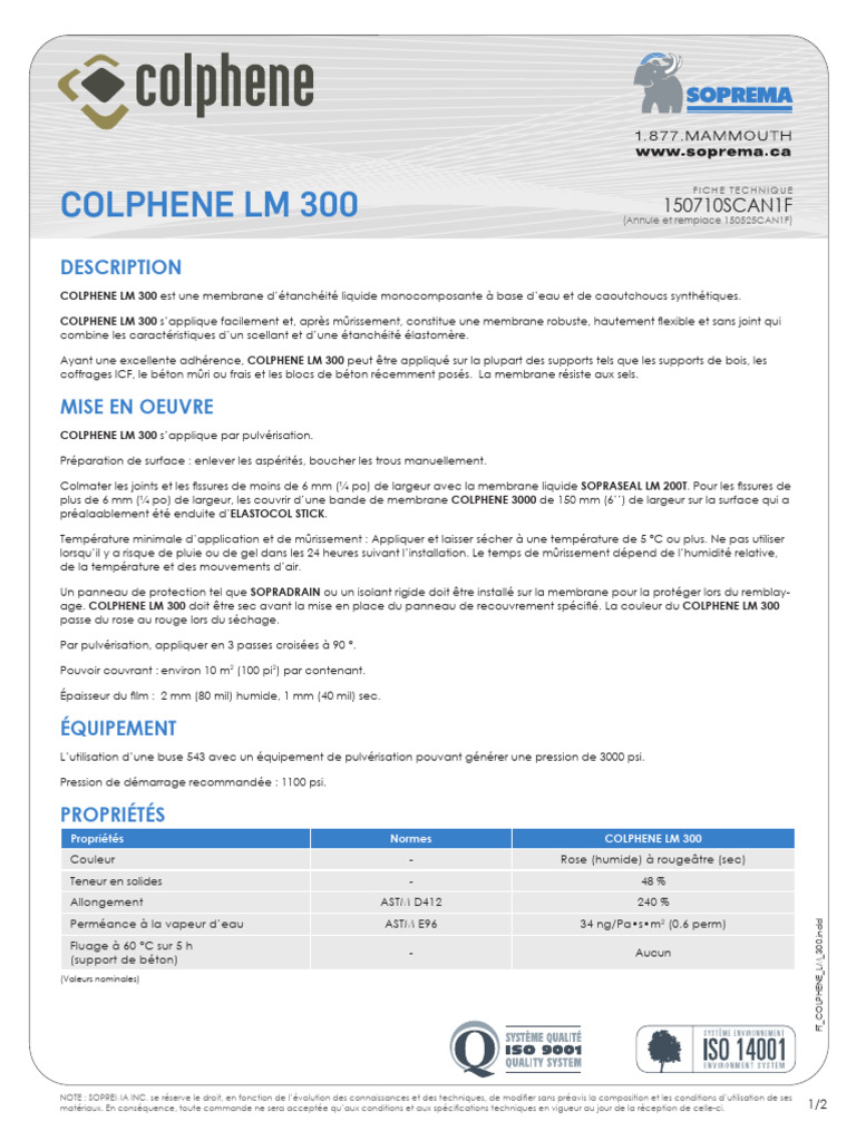 Fiche technique COLPHENE LM 300 | PDF