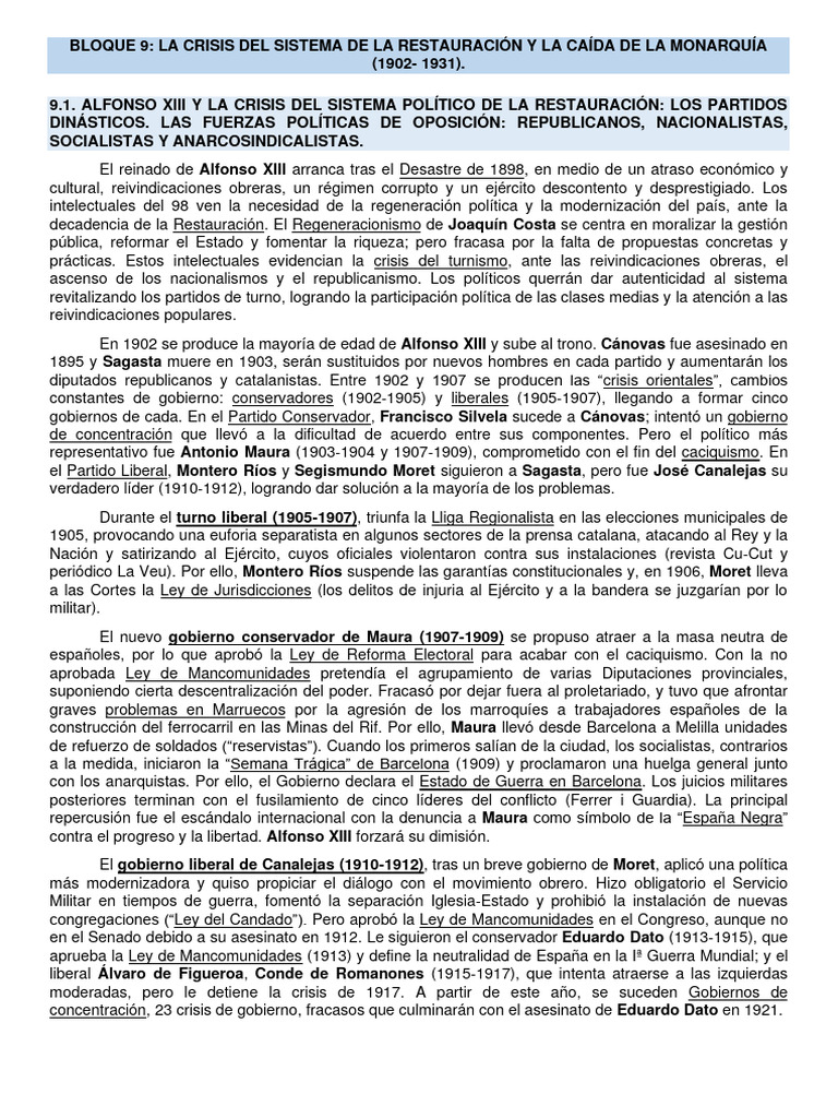 Bloque 9 Historia de España | PDF | España | Política de españa