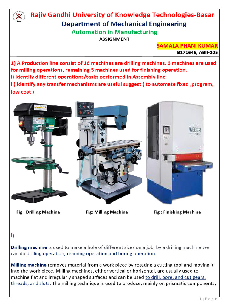 Samala Phani Kumar - Am Assignment | PDF | Machines | Drilling