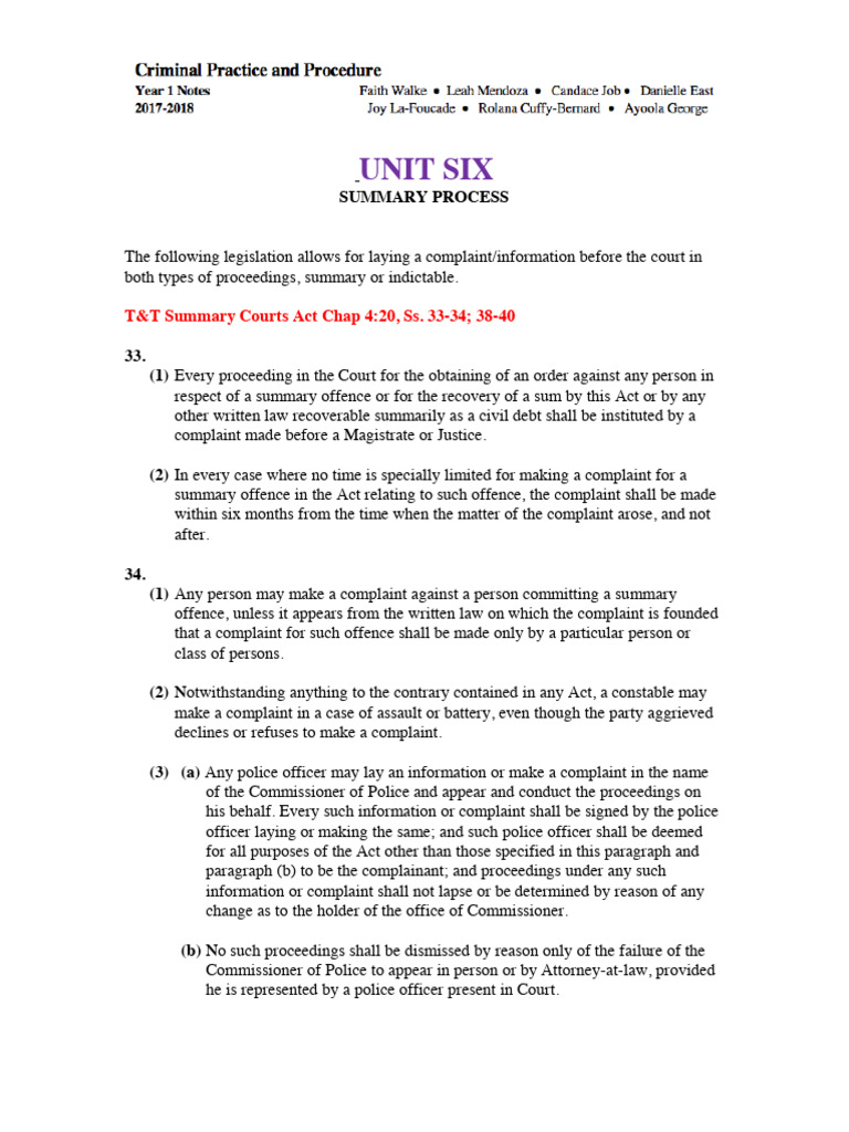 Crim Prac - Proc - Unit 6 | PDF | Summons | Justice Of The Peace
