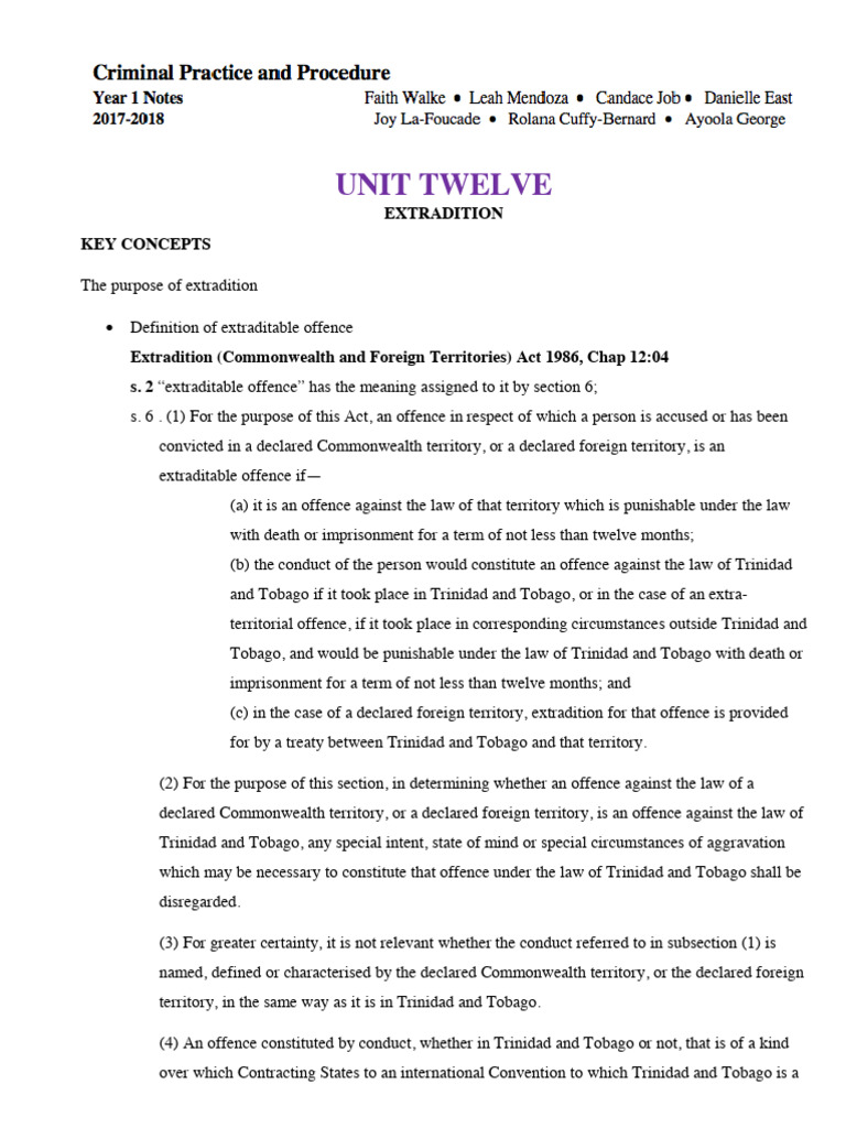 Crim Prac - Proc - Unit 12 | PDF | Bail | Extradition