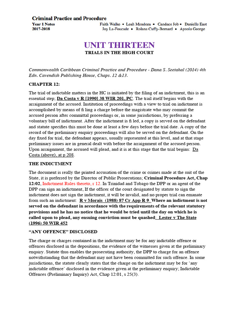 Crim Prac - Proc - Unit 13 | PDF | Plea | Indictment