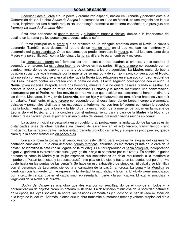 Análisis crítico de Bodas de Sangre | PDF | Federico García Lorca