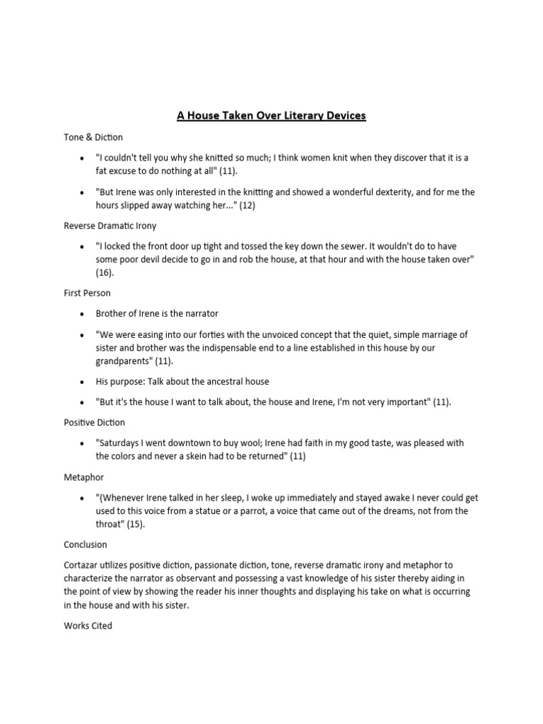 Analyzing "House Taken Over" Themes | PDF