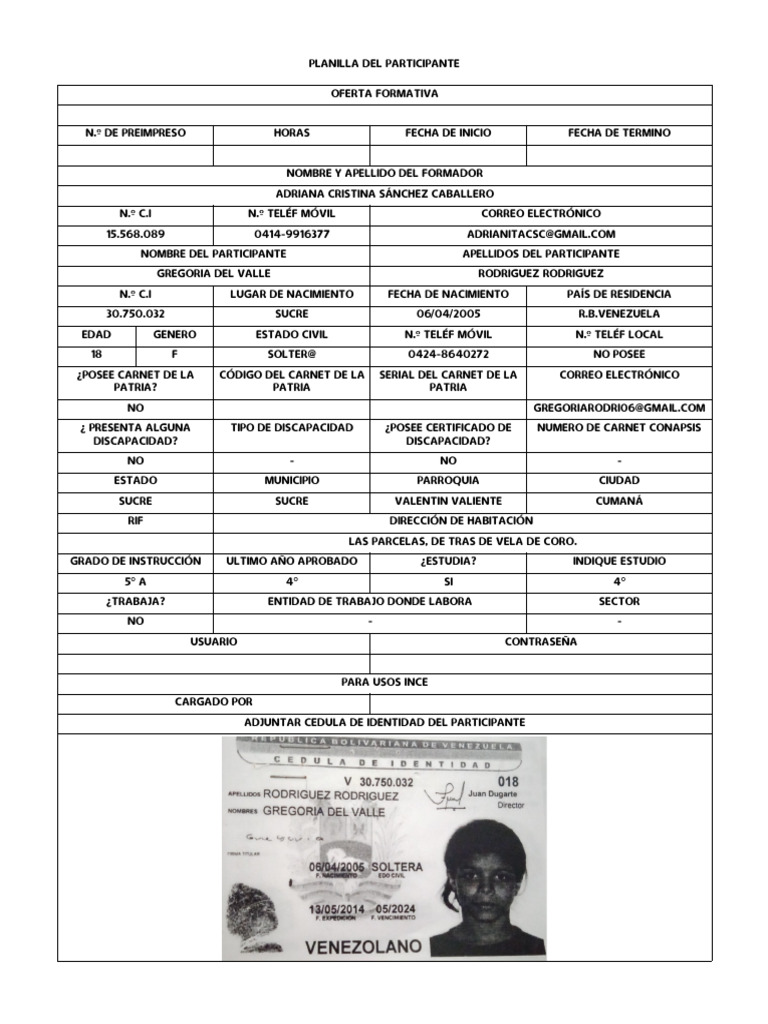 Planilla Participante Ince 5 Año | PDF | Autenticación | Costa Rica