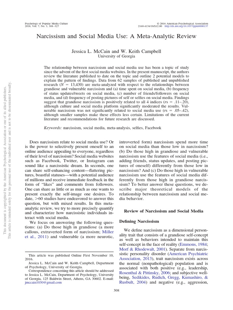 McCain - Campbell | PDF | Narcissism | Social Media