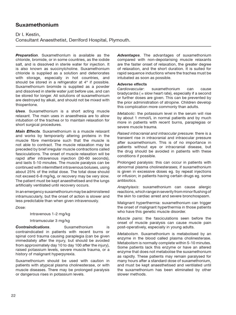 Suxamethonium Update 1992 | PDF