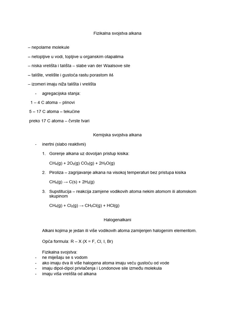 Svojstva alkana i halogenalkana | PDF