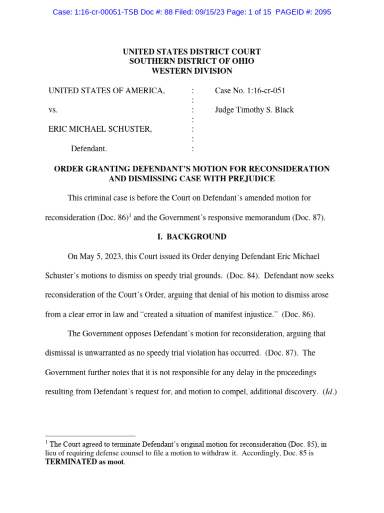 Dismissal of Eric Schuster's Case | PDF | Sixth Amendment To The United ...