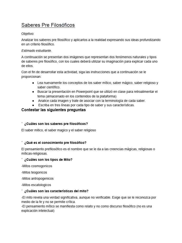 Saberes Pre Filosóficos y su Análisis | PDF