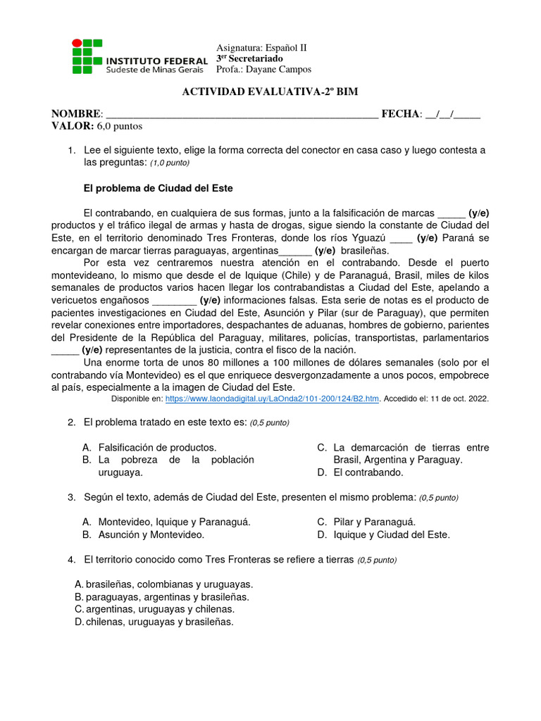 Prueba 2 Bim Espaol Ii | PDF Prueba 2 Bim Espaol Ii | PDF