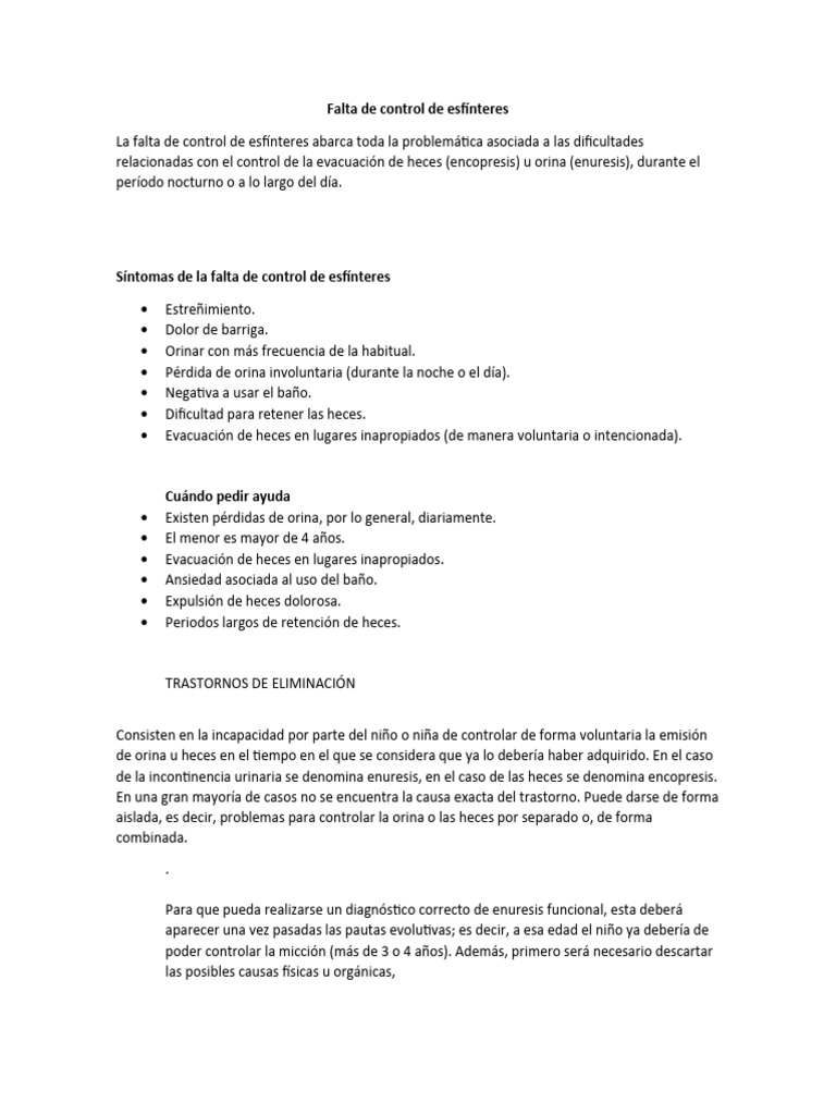 Falta de Control de Esfínteres | PDF Falta de Control de Esfínteres | PDF