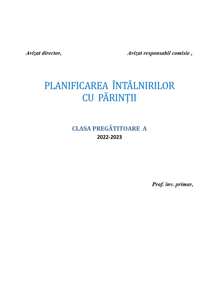 Planificarea Întâlnirilor Cu Părinții | PDF