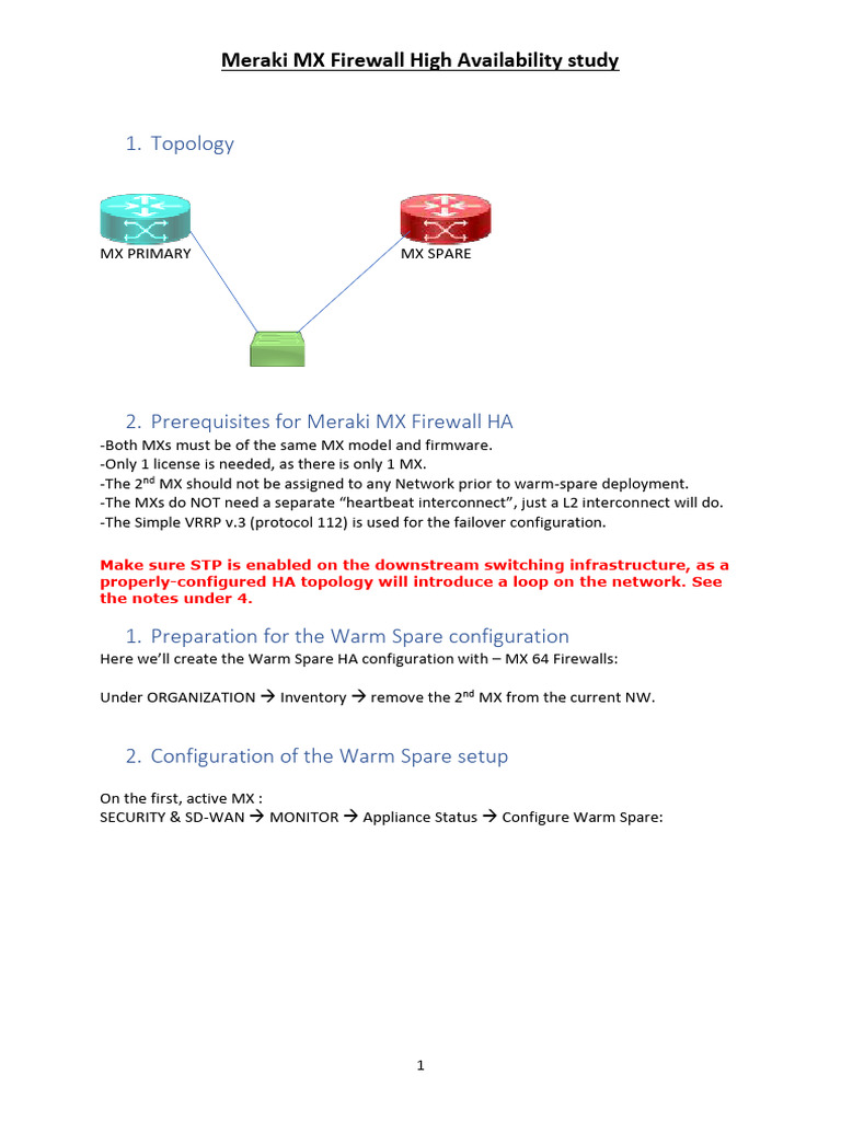 Meraki MX Firewall High Availability Study | PDF | Ip Address ...