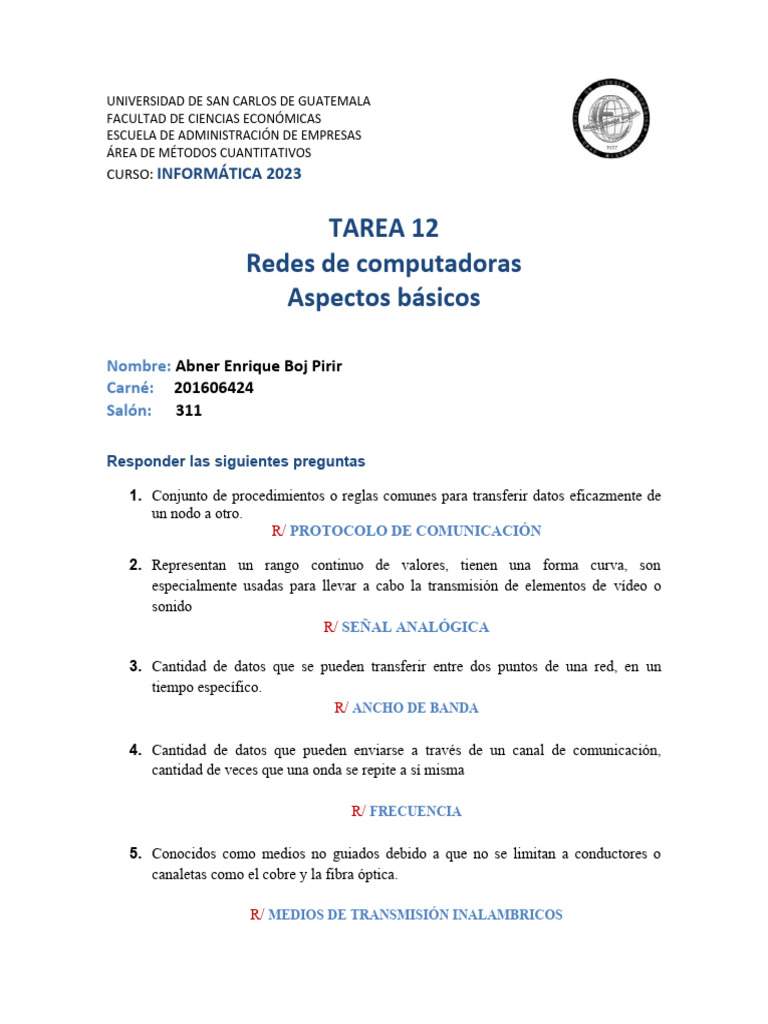 TAREA 12 REDES DE COMPUTADORAS_201606424_ABNERBOJ_311 | PDF