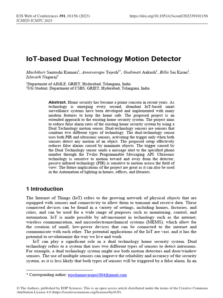 IoT-based Dual Technology Motion Detector | PDF