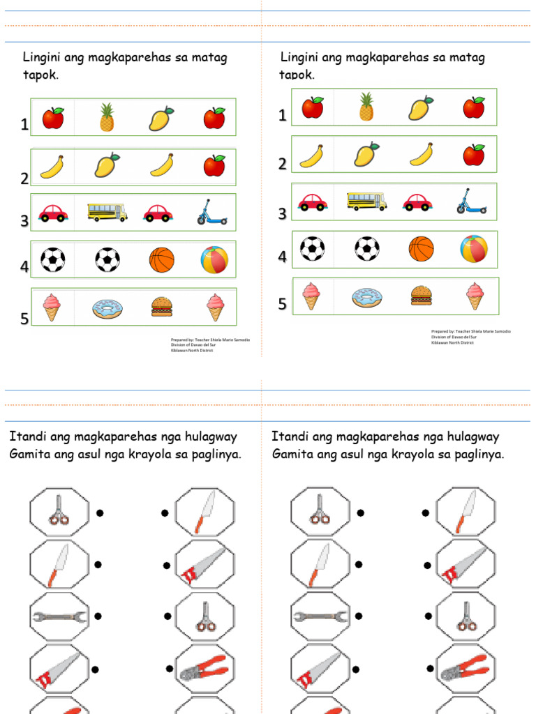 Pag Ila Sa Magkaparehas Nga Butang - With ADDITIONAL WORKSHEET | PDF