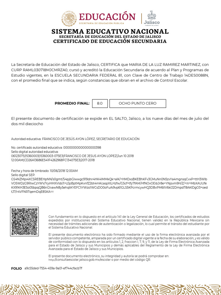Certificado Maria de La Luz Ramirez Martinez | PDF