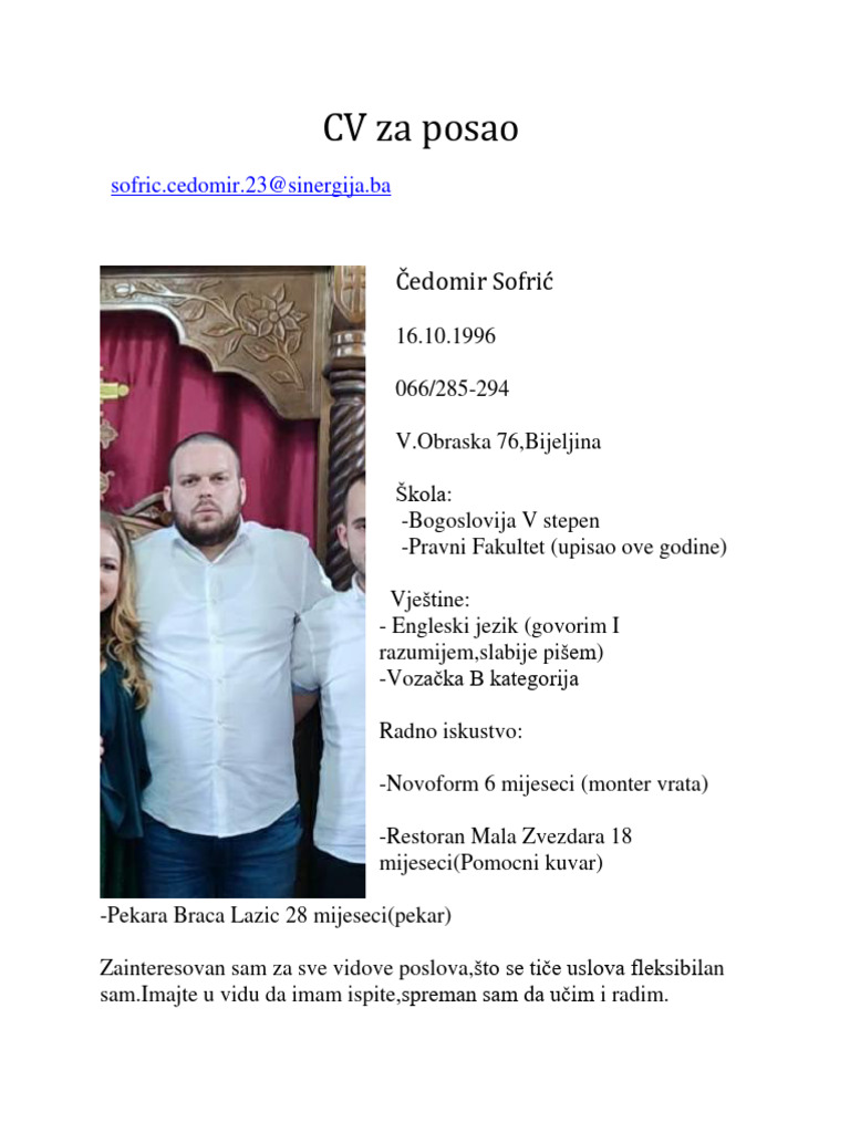 CV Za Posao 1 | PDF