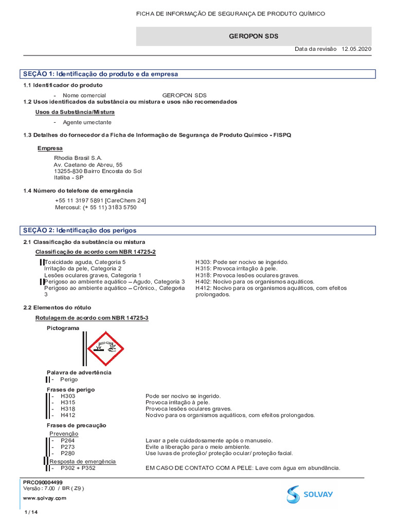 Fispq - Onu 0000 - Geropon SDS | PDF
