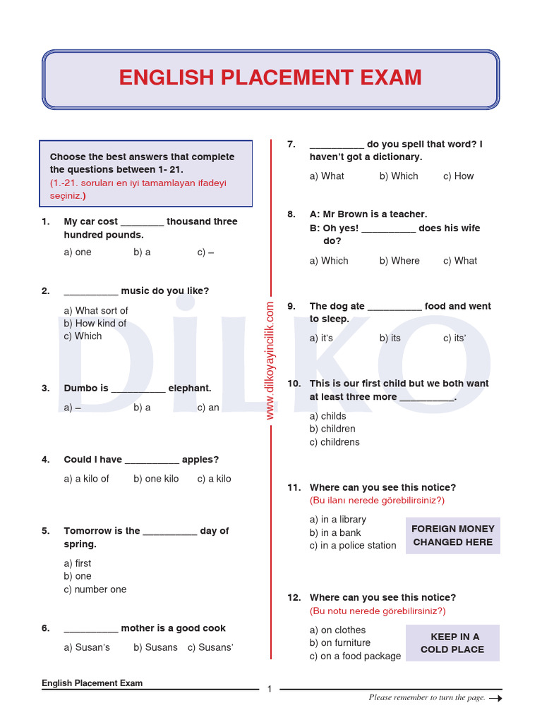 English Placement Test | PDF