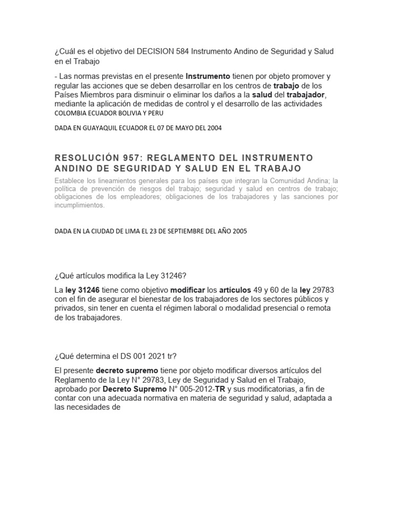 Cuál Es El Objetivo Del DECISION 584 Instrumento Andino de Seguridad y ... Cuál Es El Objetivo Del DECISION 584 Instrumento Andino de Seguridad y ...