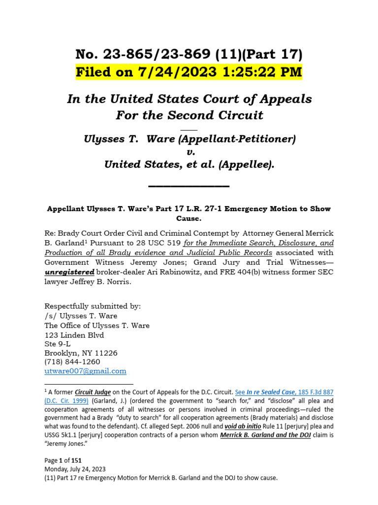 Part 17 07.24.23 Re Appellant's Rule 27-1 Emergency Motion To Show ...