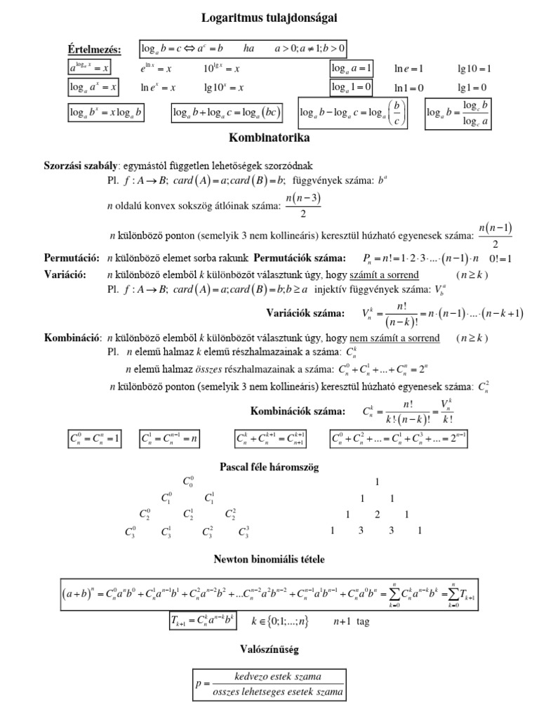 Keplet 05 Logaritmus, Kombinatorika, Valoszinuseg | PDF