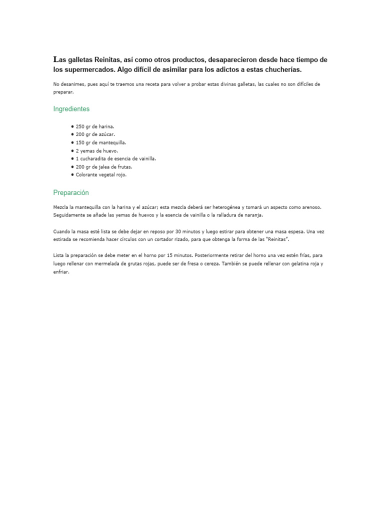 Receta de Galletas Reinitas Caseras | PDF