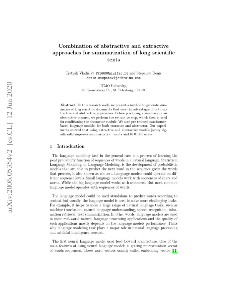 Combination of Abstractive and Extractive Approaches For Summarization ...