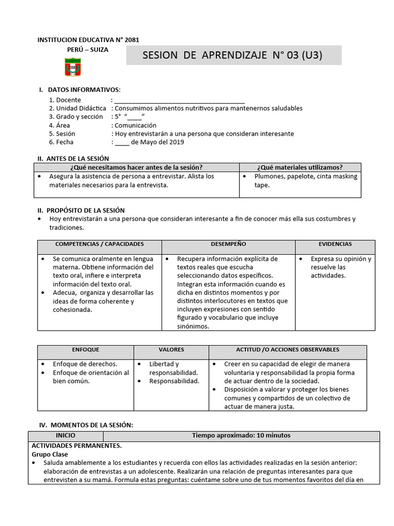 SESION DE APRENDIZAJE 3 y 4 3U | PDF