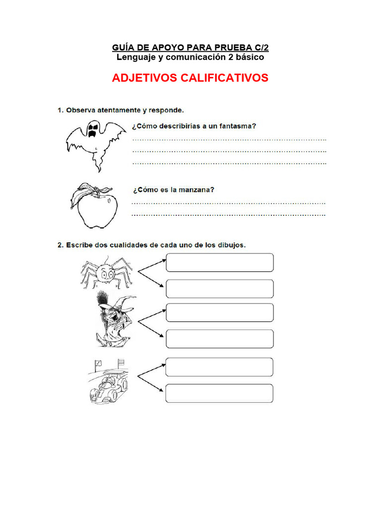 Guía Adjetivos Calificativos - 2 Básico | PDF