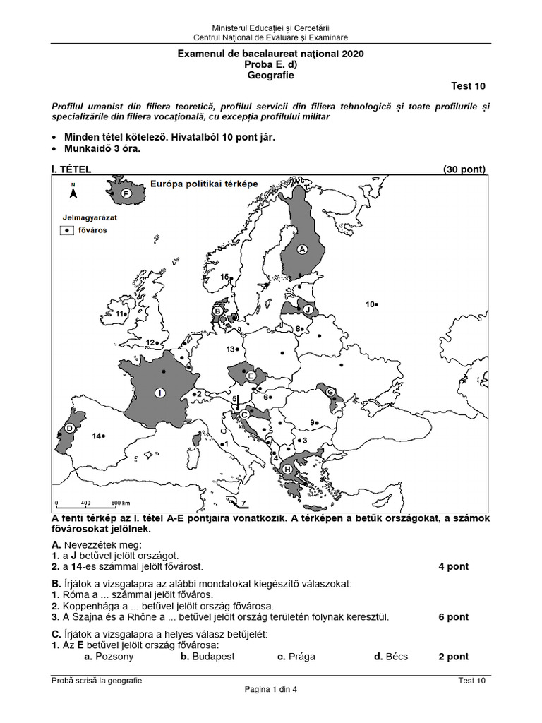 Bac 2020 E D Geografie Var.10 LB - Maghiara | PDF