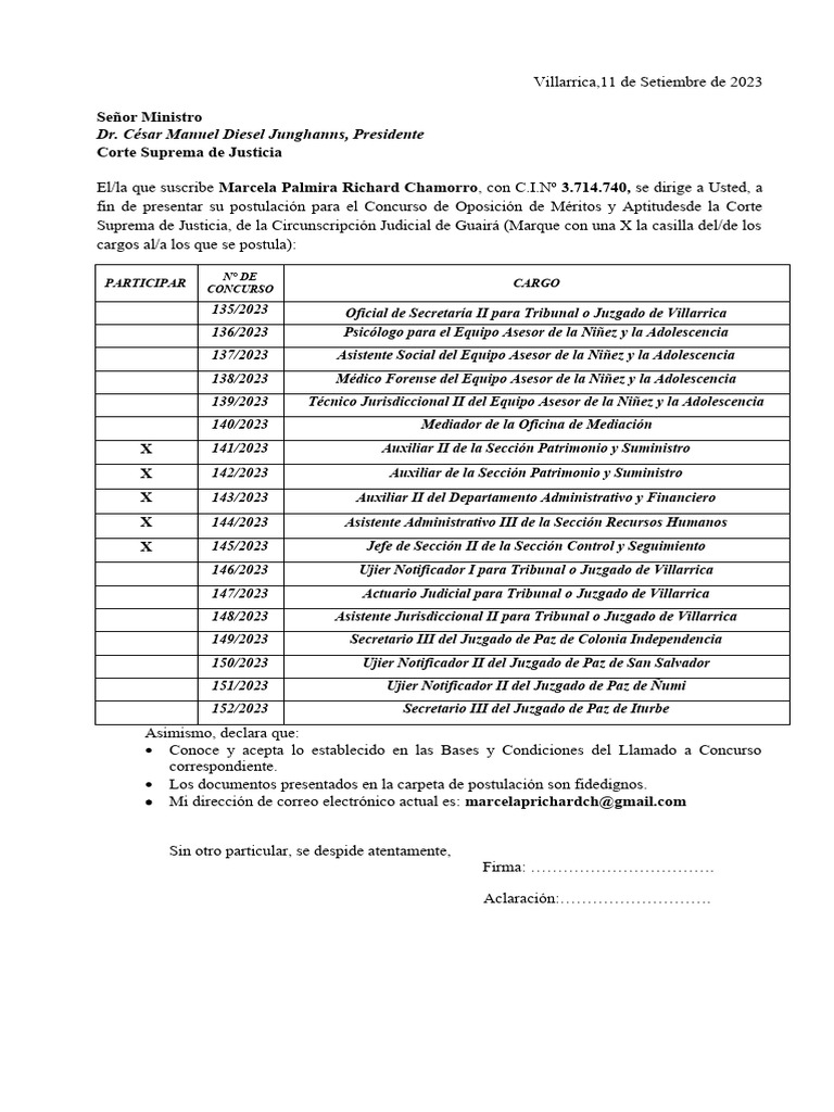 Nota Solicitud de Concurso Poder Judicial 10-09-2023 | PDF Nota Solicitud de Concurso Poder Judicial 10-09-2023 | PDF