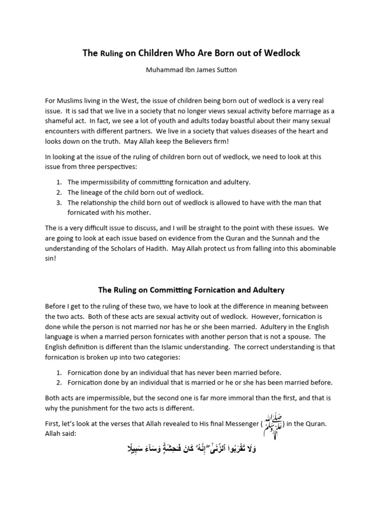 The Ruling On Children Who Are Born Out of Wedlock | PDF