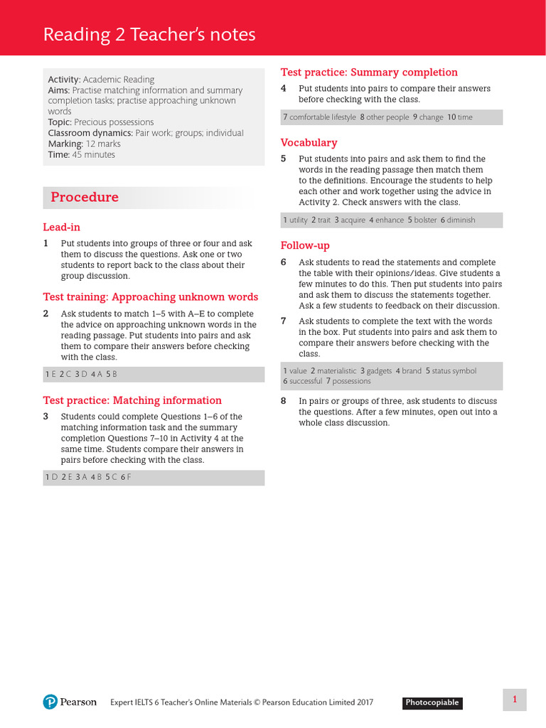 TPL 6 Reading 2 Teacher - S Notes | PDF