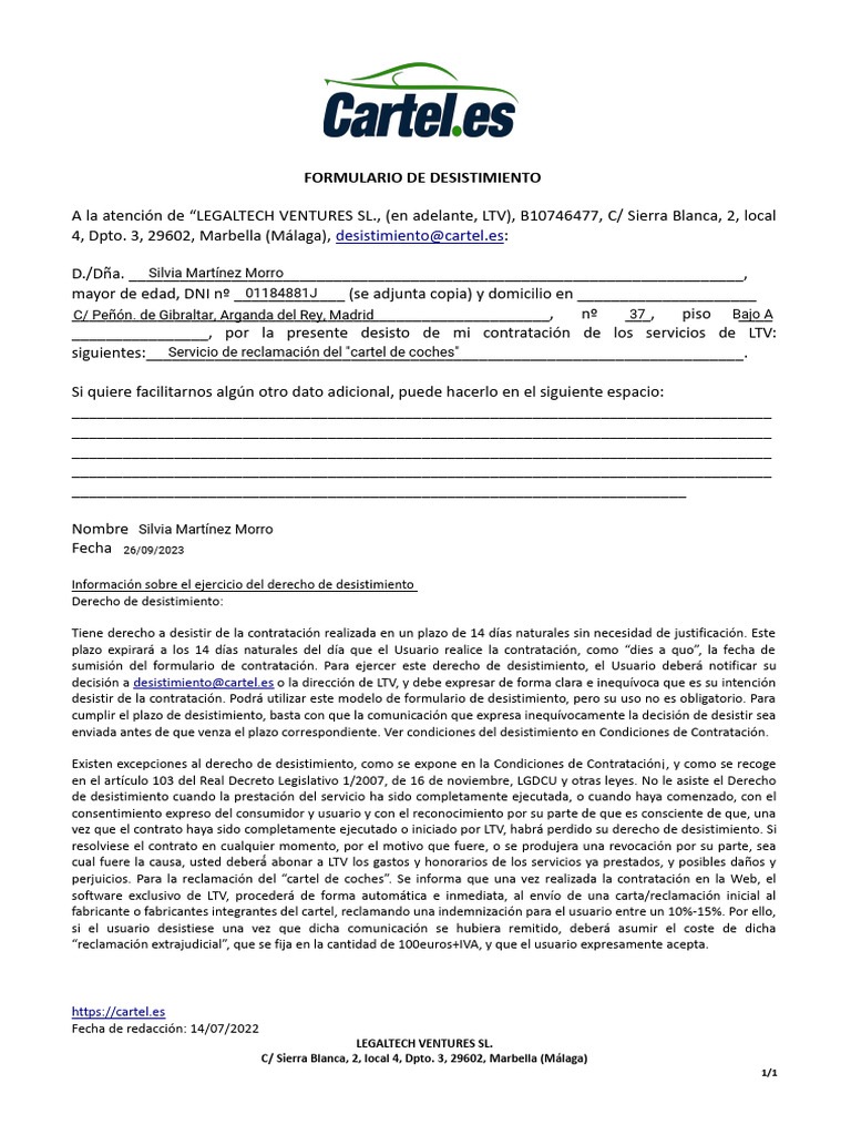 Formulario de Desistimiento Def Edited | PDF